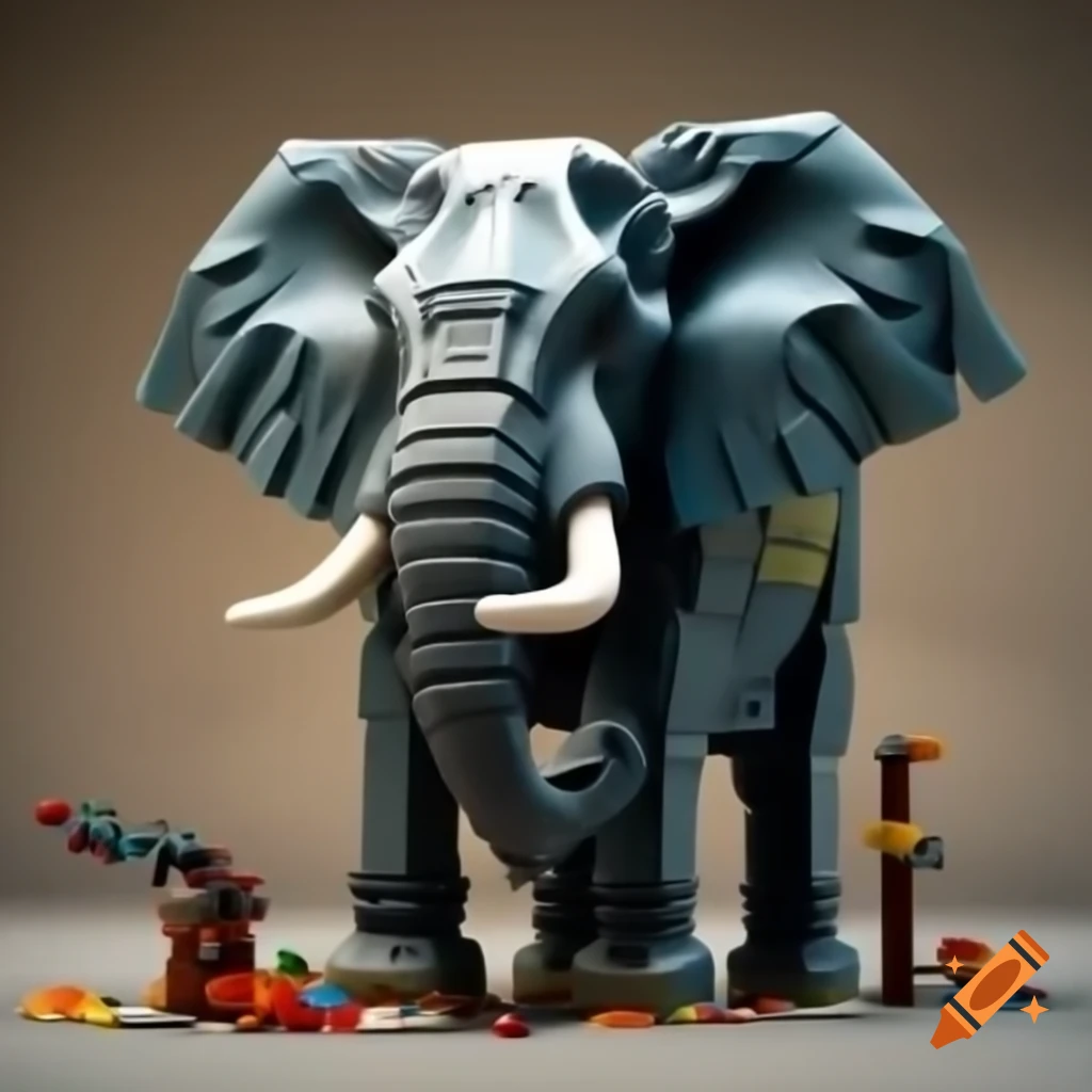 Majestic elephant made of LEGO bricks with vibrant colors on Craiyon
