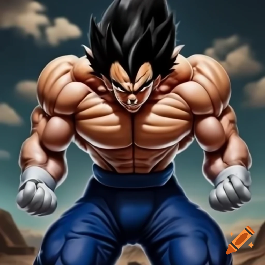 Super Vegeta Saiyan in full body pose showcasing muscles while fighting ...
