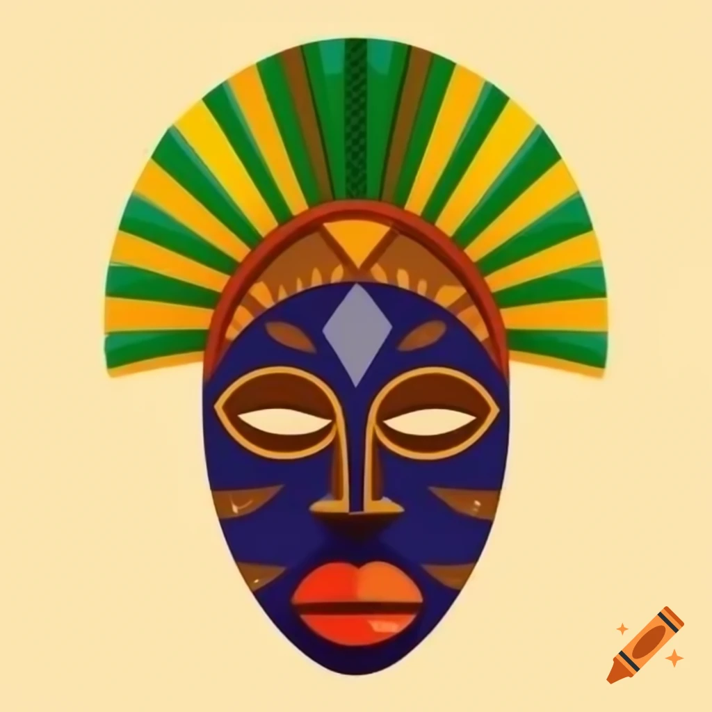 Colorful cartoon art of African mask on Craiyon