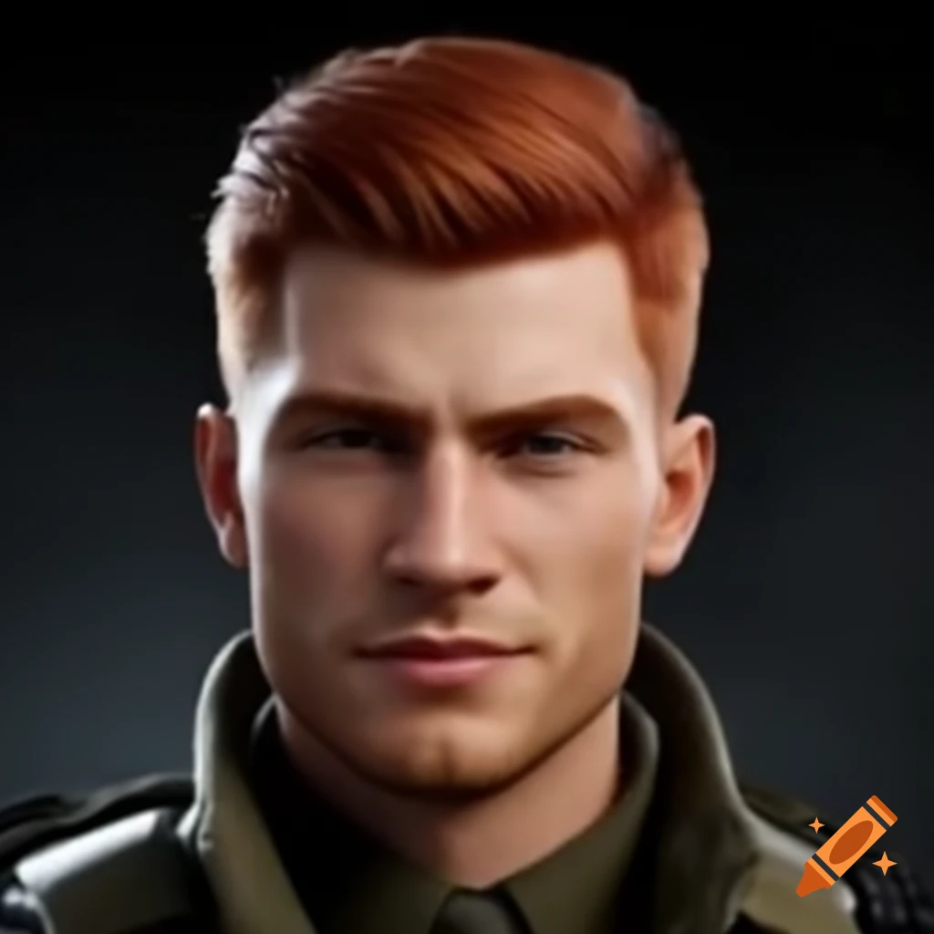 Male soldier from call of duty with light red hair and slim smile on ...