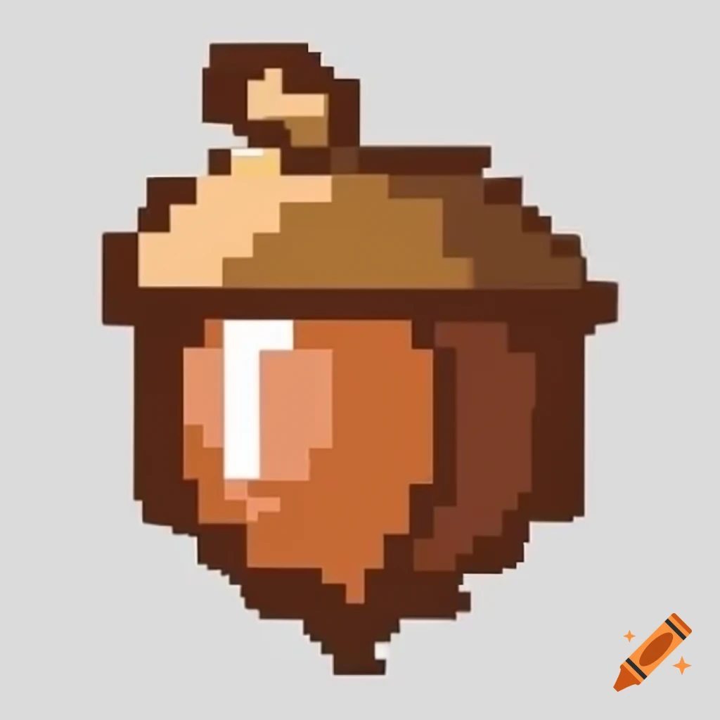 Pixel art acorn with solid color top and larger bottom on Craiyon