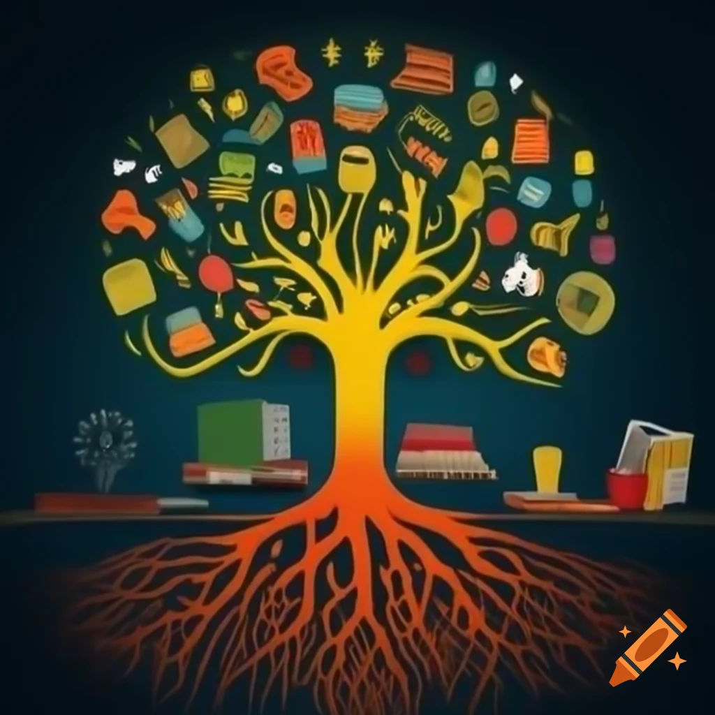 Symbolic tree representing life stages with roots of childhood memories ...