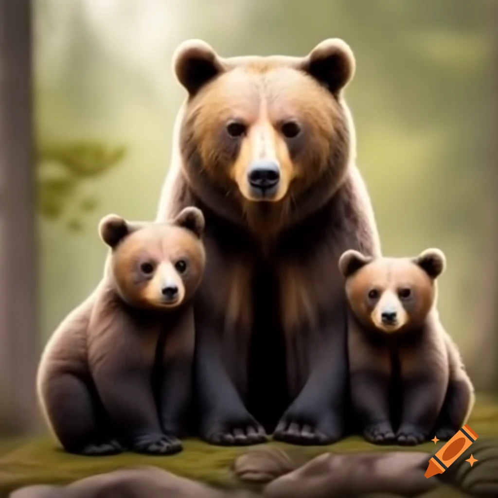 Semi-realistic animated design of three bears: a daddy, mommy, and baby ...
