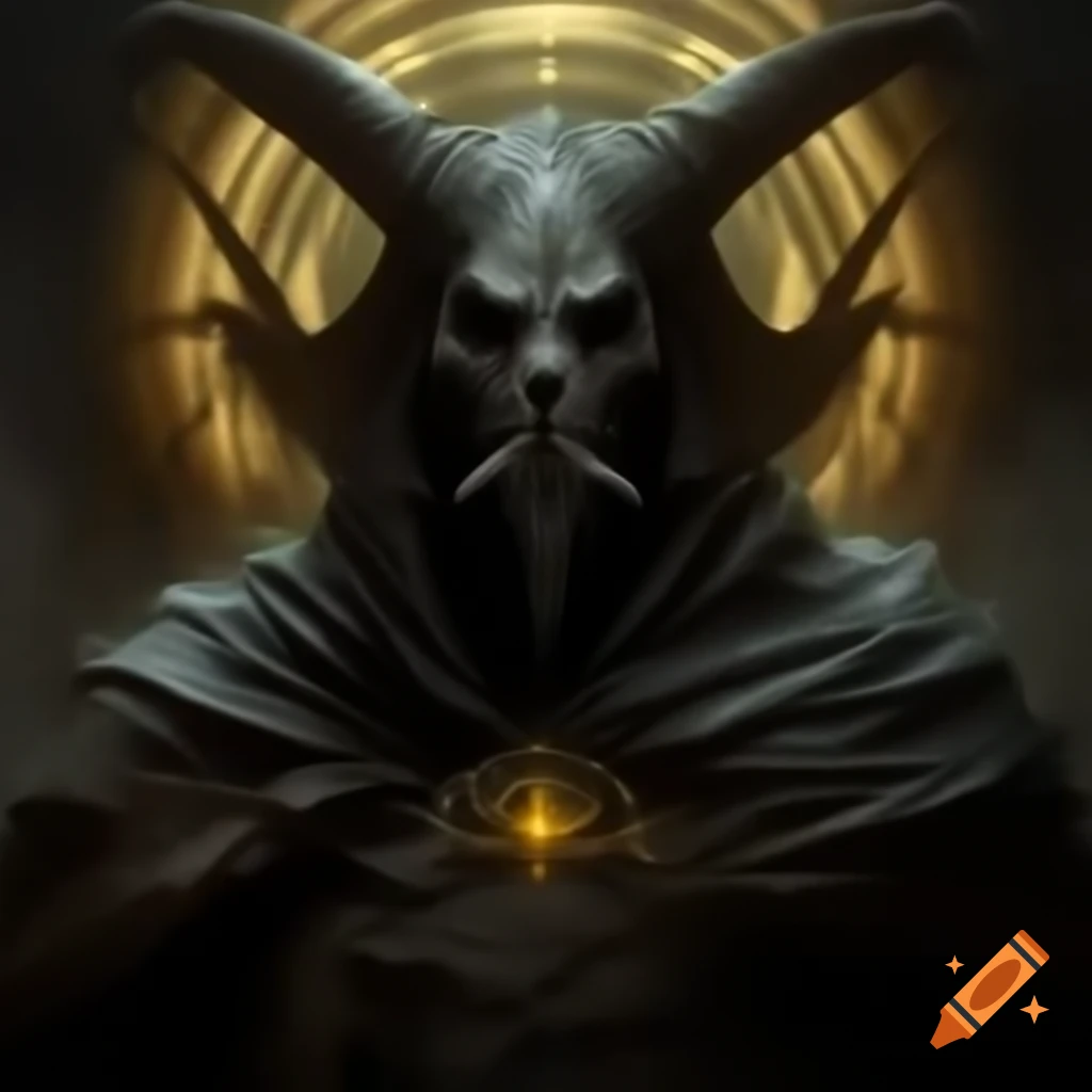 Shadowy figure with horns breaching glowing protective circle on ...