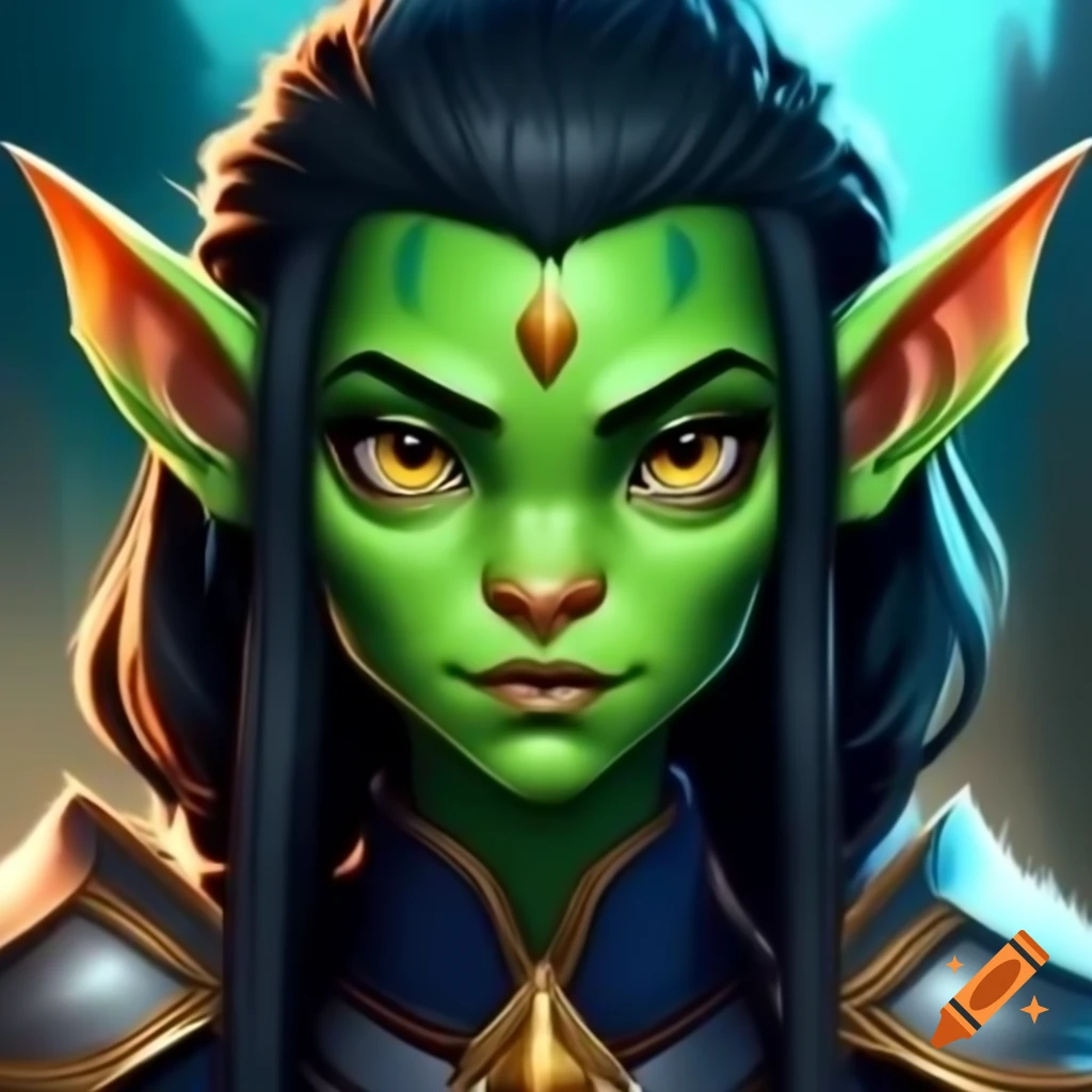 Anime green-skinned goblin girl as a cleric on Craiyon