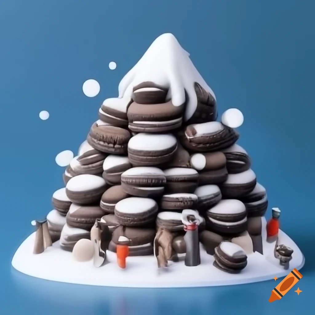 Miniature oreo city with oreo mountain and snow, featuring oreo-shaped ...