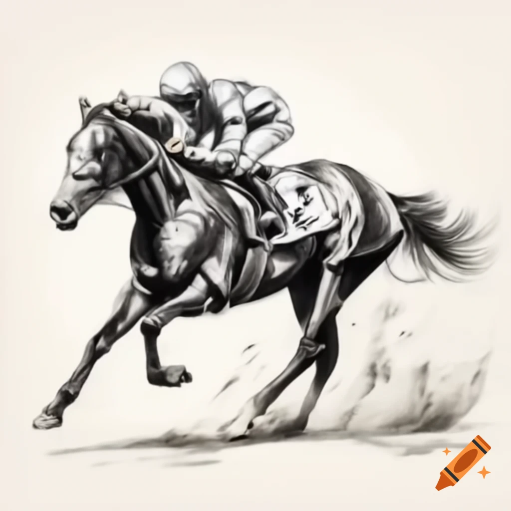 Detailed sketch of thoroughbred horse racing on Craiyon