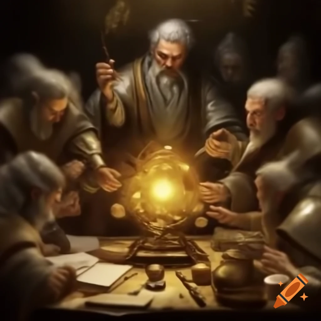 Alchemical transformation of lead into gold with tools and stylistic ...