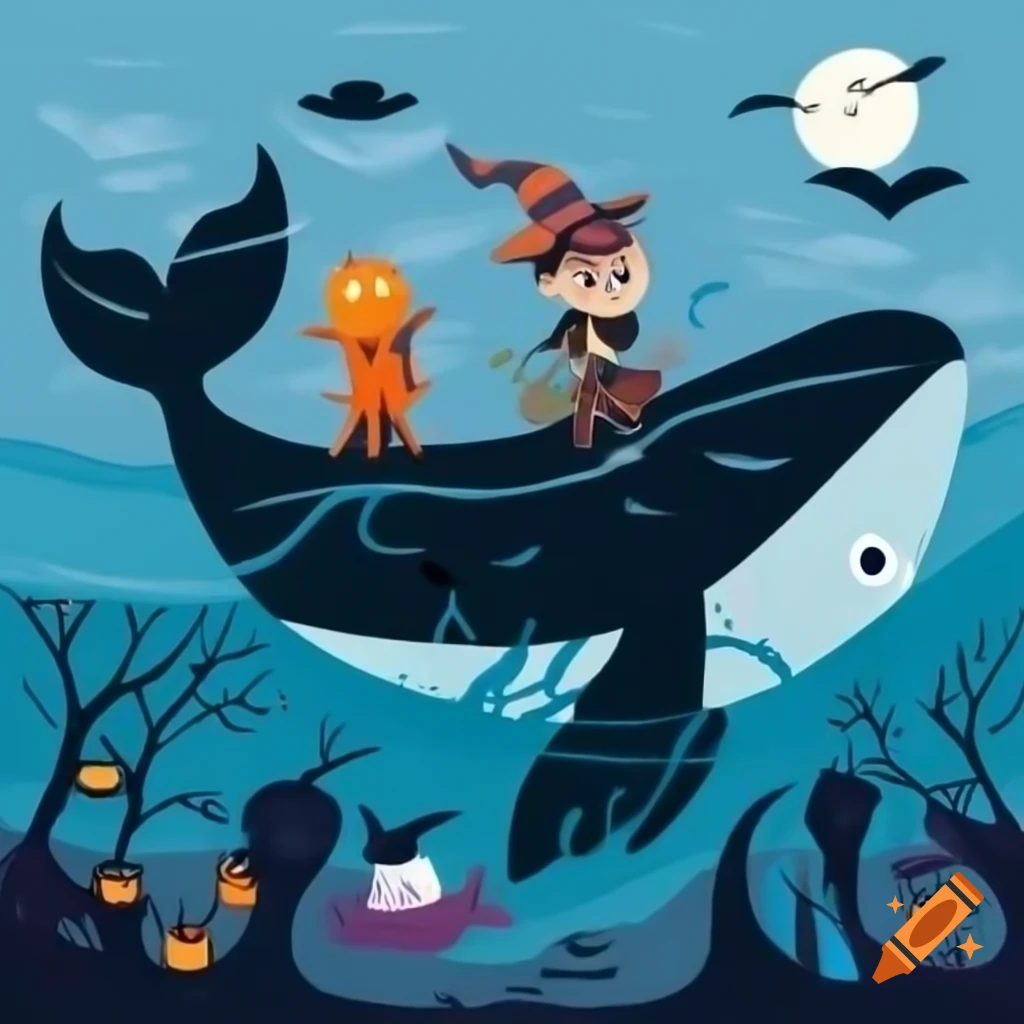 Spooky scene of a whale hunt on Craiyon