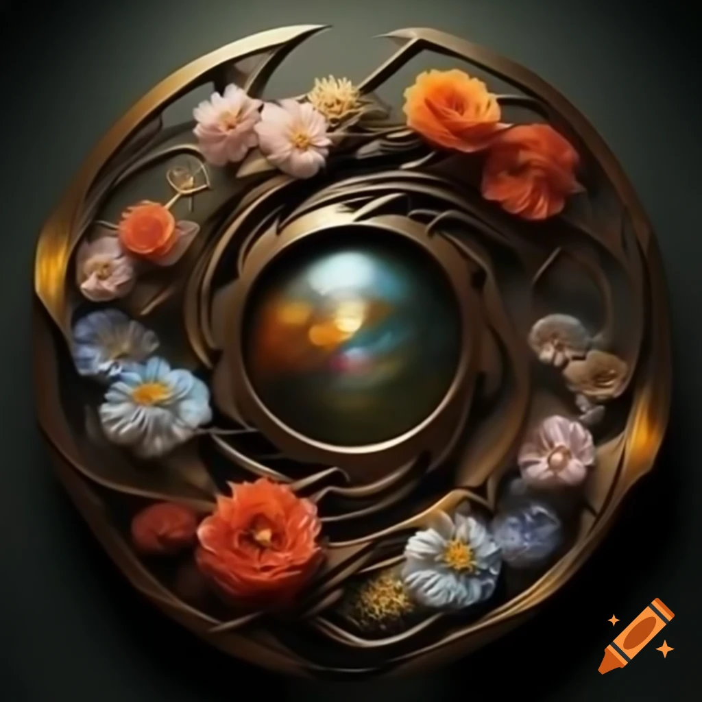 Art nouveau ironwork with colorful flowers creating light and shadow ...