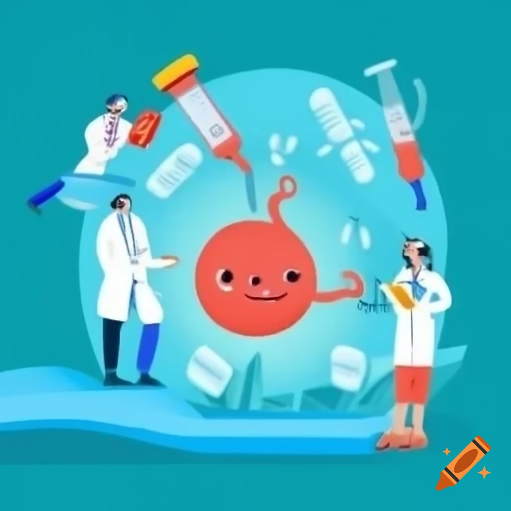 Cartoon depiction of doctors administering stem cell injections to a ...