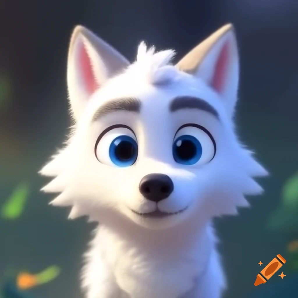 Cute furry wolf headshot with white fur and bright eyes on Craiyon