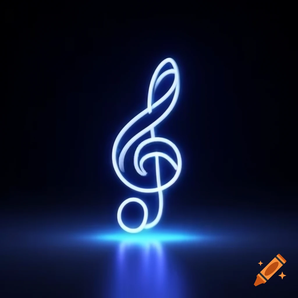 Glowing white neon music note on black background with modern design on ...