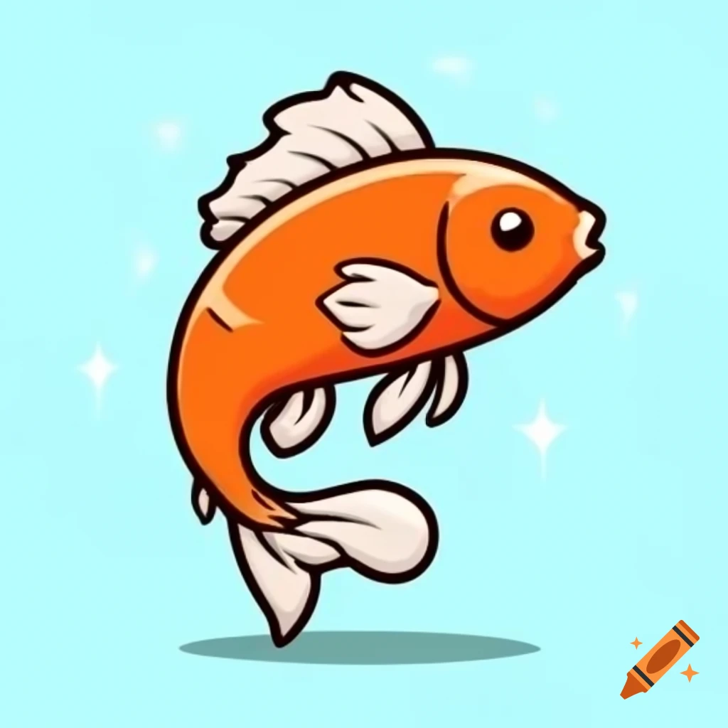 Cartoon clipart of goldfish with thick contour lines on empty ...