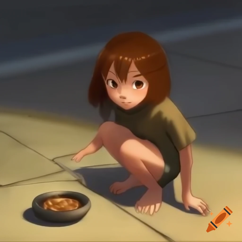 Anime character with brown fur and dog limbs crawling and eating from a ...
