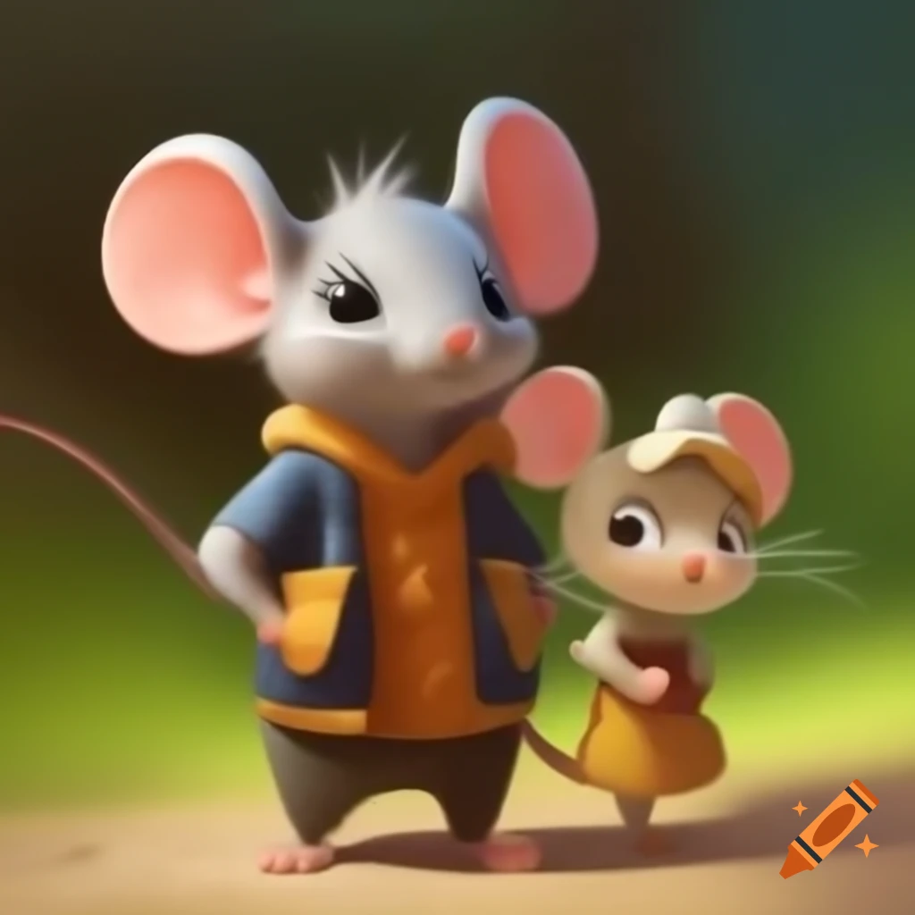 Cute anthropomorphic mice characters, boy and girl on Craiyon