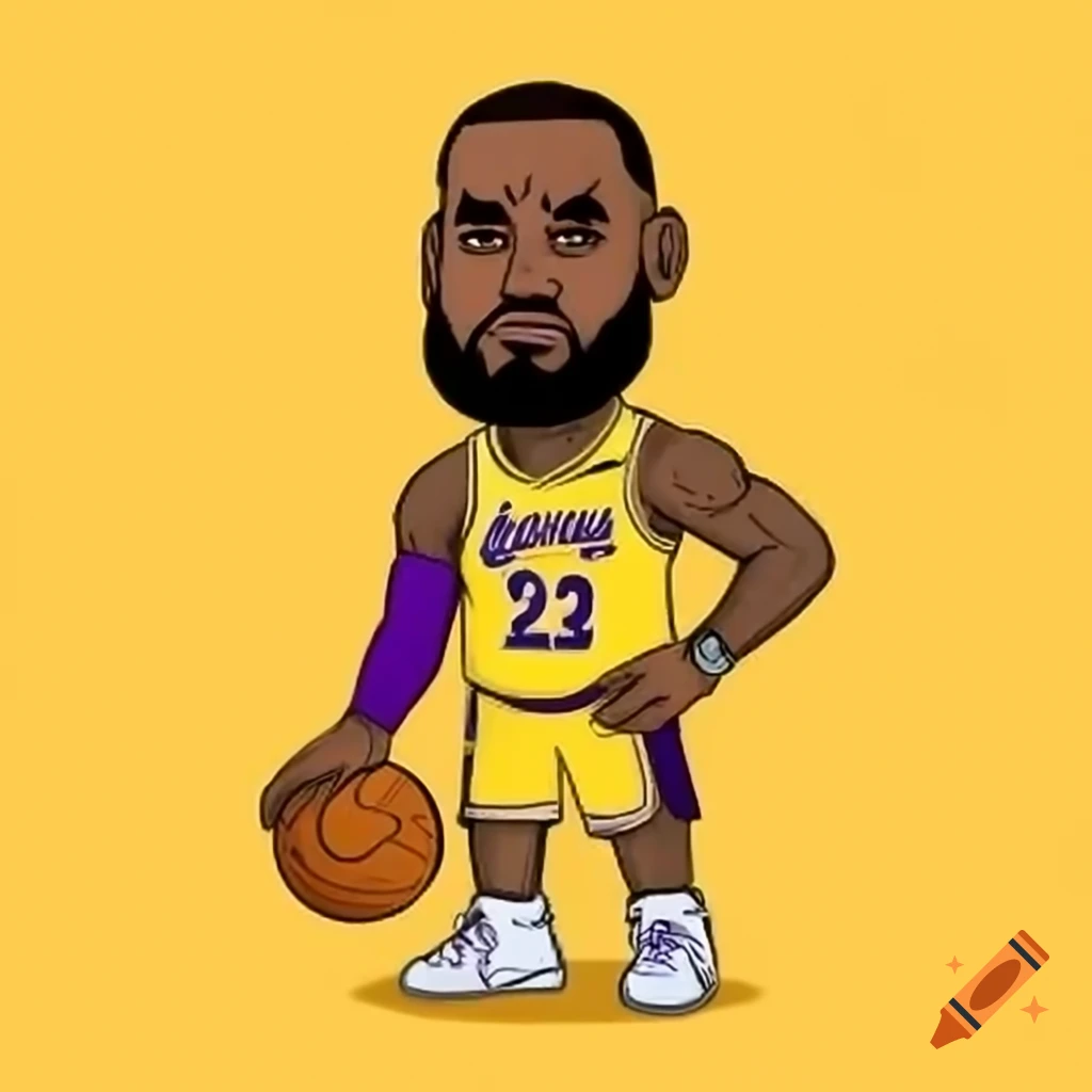 Cartoon depiction of a basketball player resembling LeBron James on Craiyon