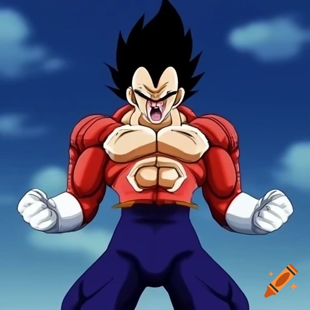 Super Saiyan Vegeta showcasing muscle in combat stance on Craiyon