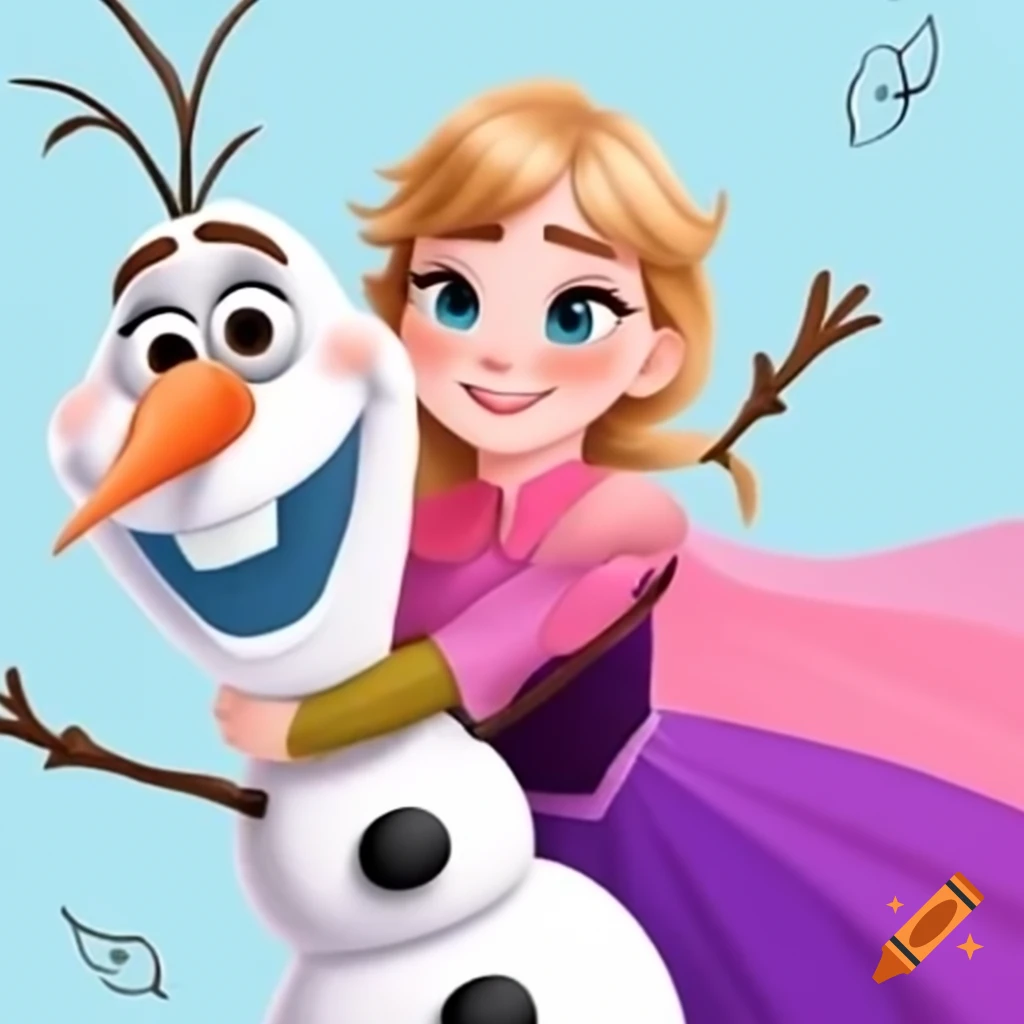 Elsa and Anna hugging snowman Olaf in a warm scene on Craiyon