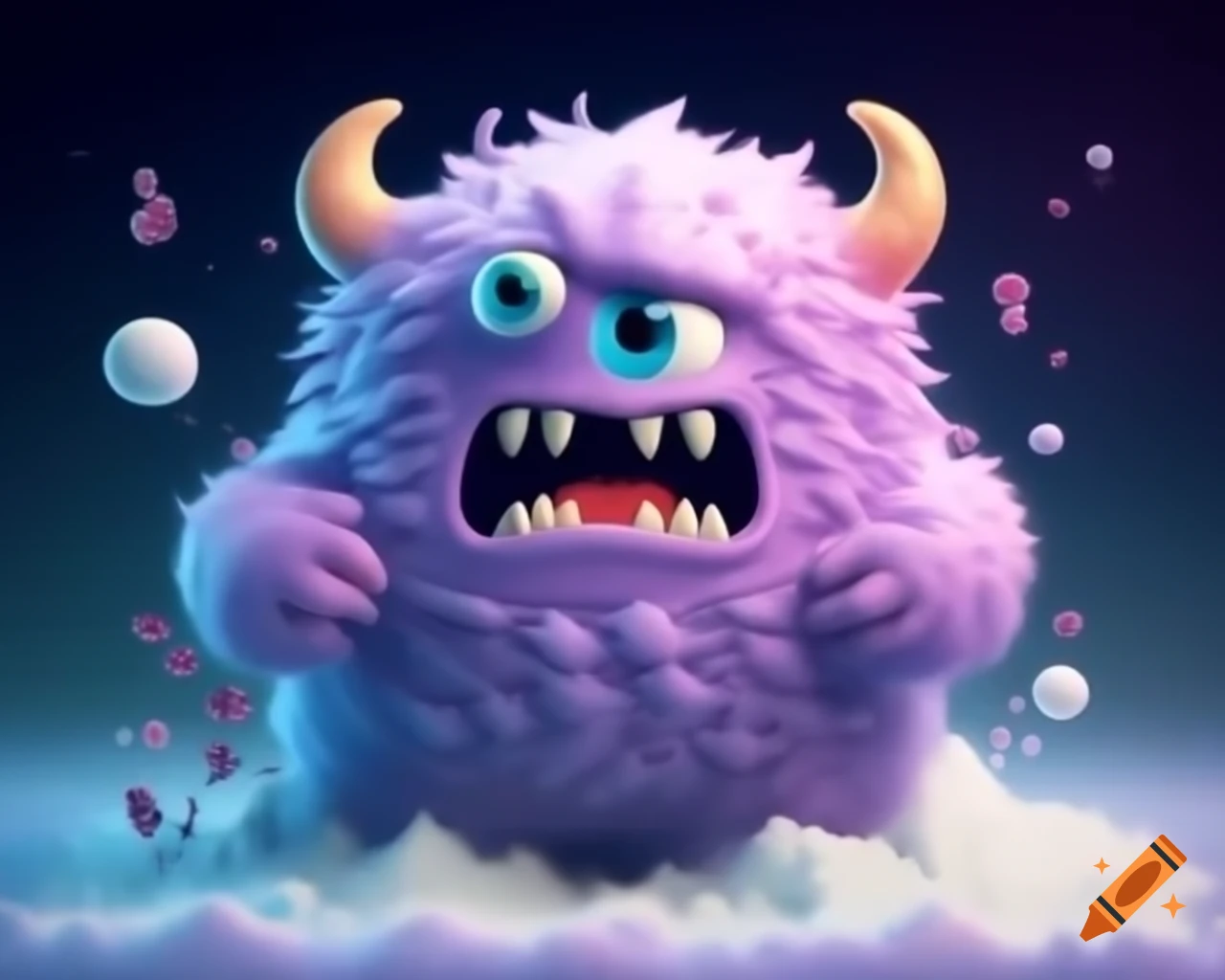 Colorful fluffy surreal cute cartoon monster sneaking on Craiyon