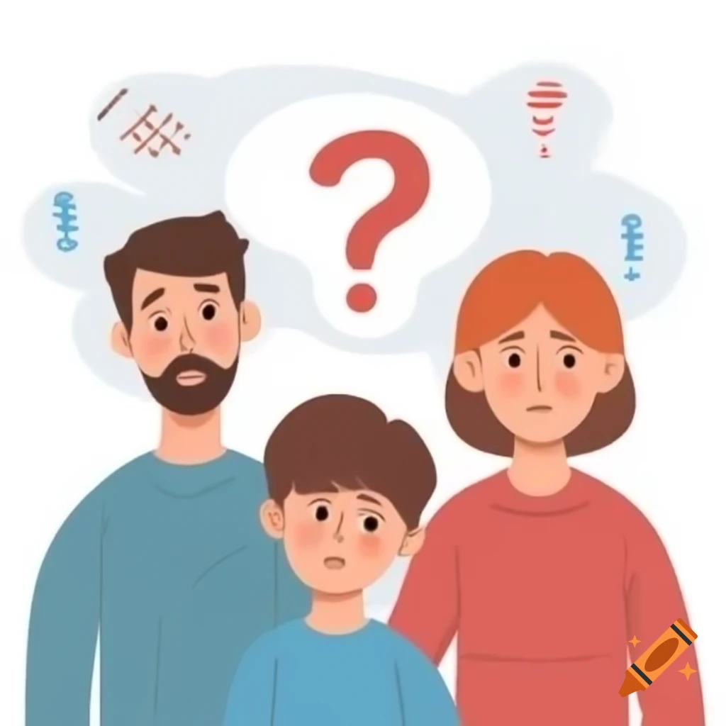 Concerned parents thinking about their child on white background on Craiyon