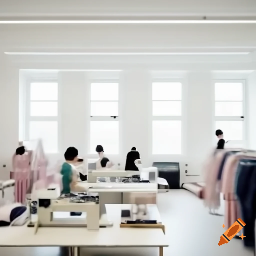 Stylish clothing factory interior for women's fashion design on Craiyon