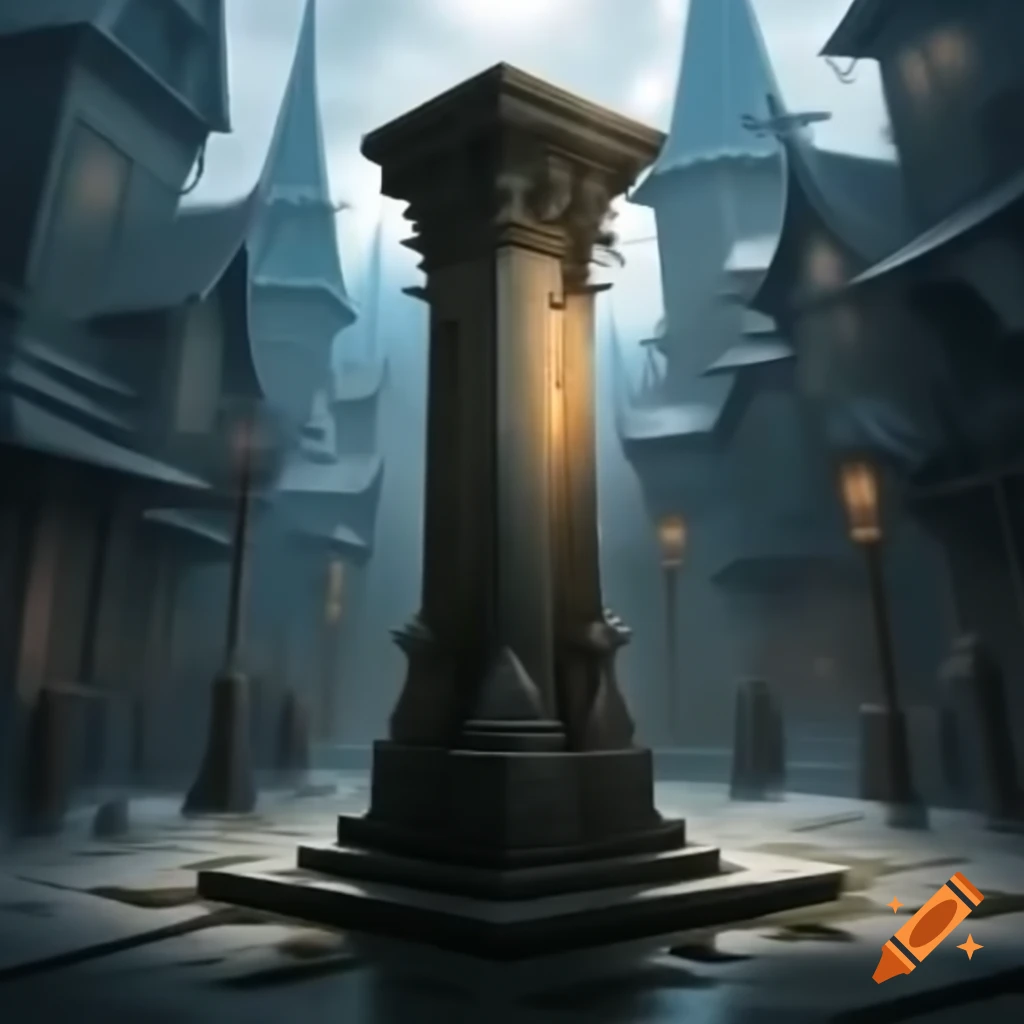 Old religious pillar in fantasy city square with magical ambiance on ...