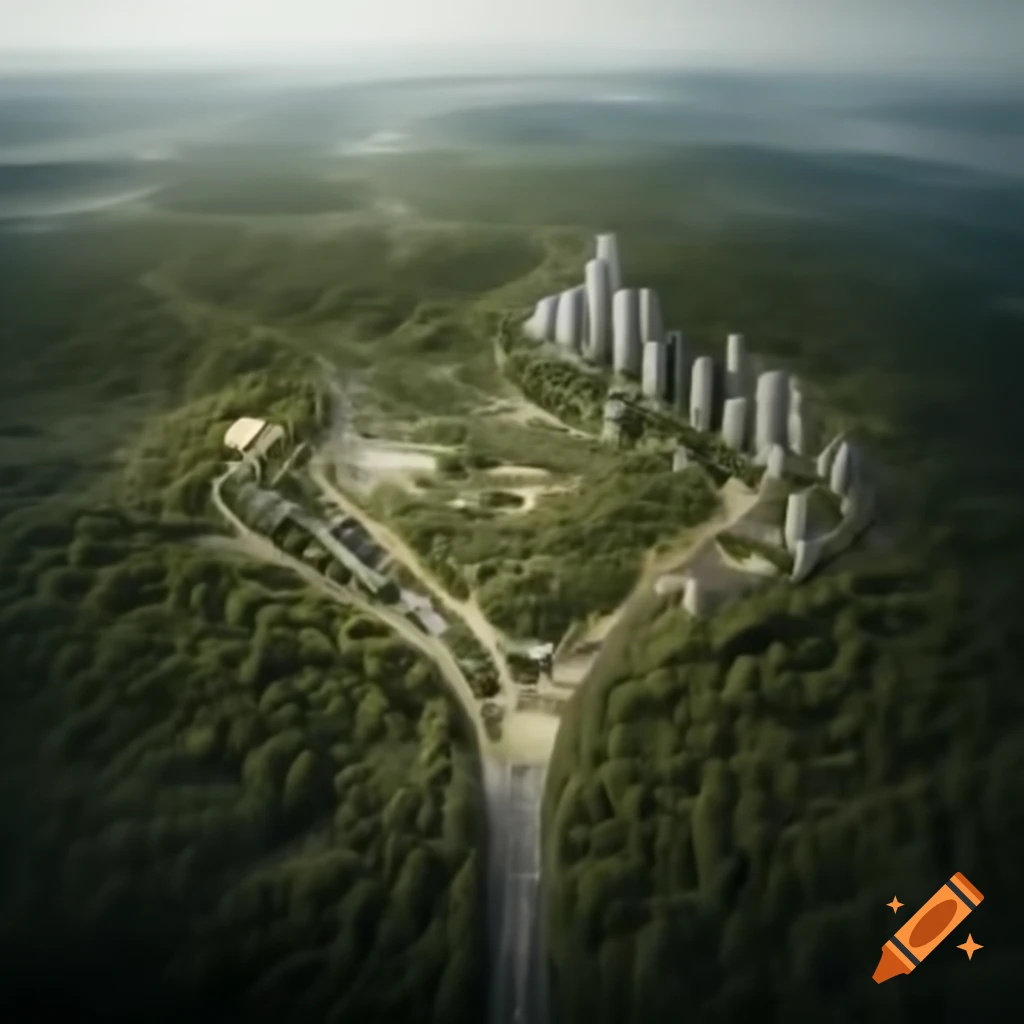 Sustainable city surrounded by forest, showcasing architecture using ...