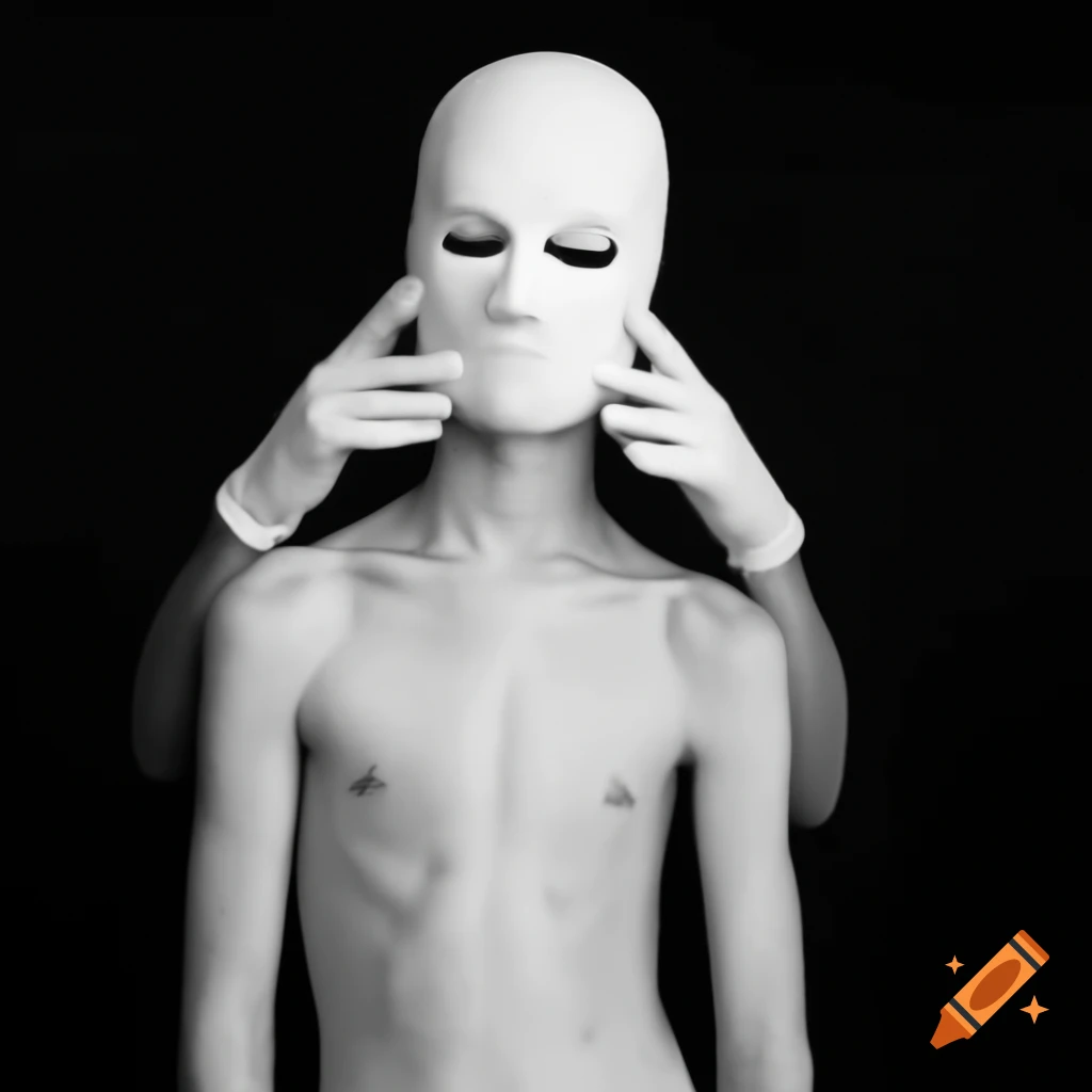 Person with whiteout mask standing at a distance, full body visible on Craiyon