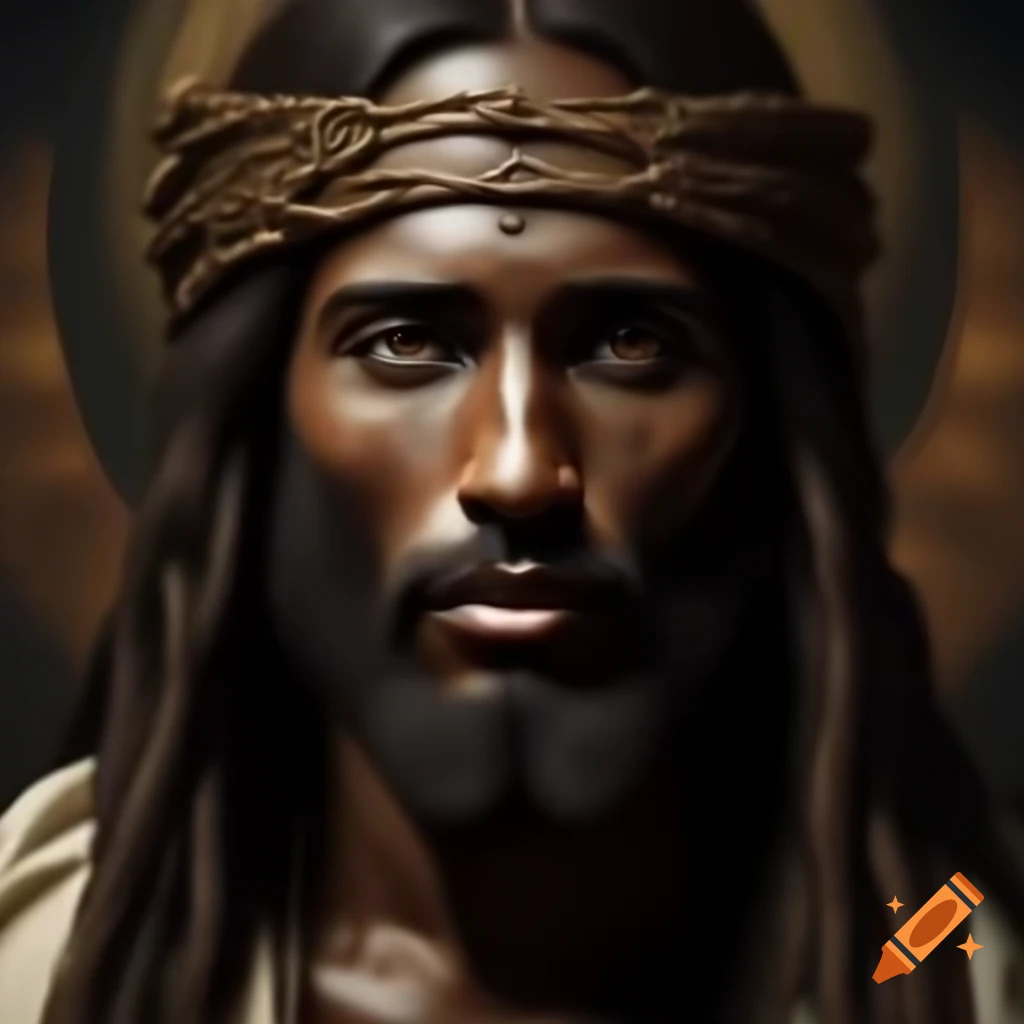Realistic portrait of Black Jesus with traditional Biblical features on ...