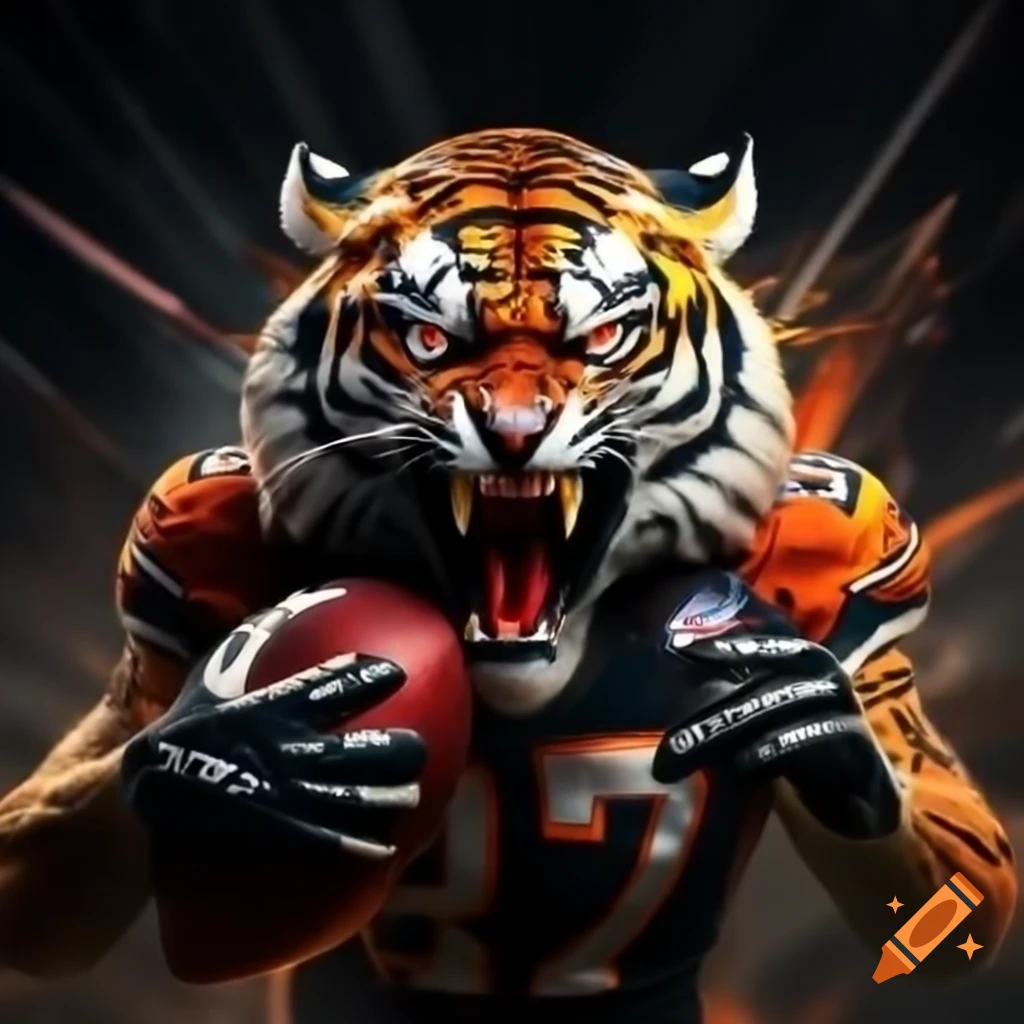 Dynamic logo of bengal tiger holding football inspired by nfl design on ...