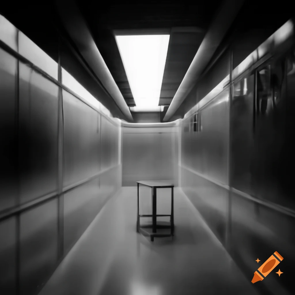 Monochrome laboratory scene with concrete walls and medical apparatus ...