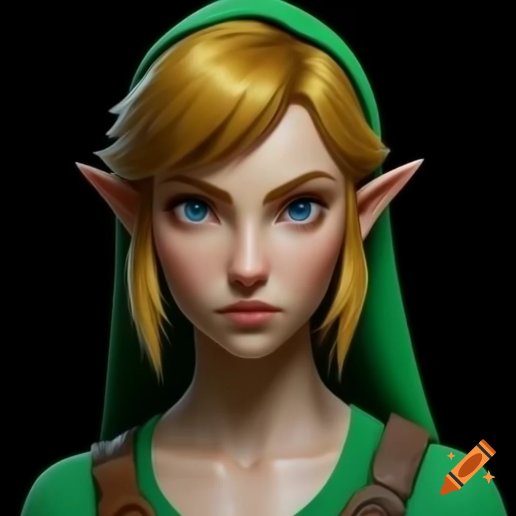Hyper-realistic feminine portrayal of Link from Legend of Zelda on Craiyon