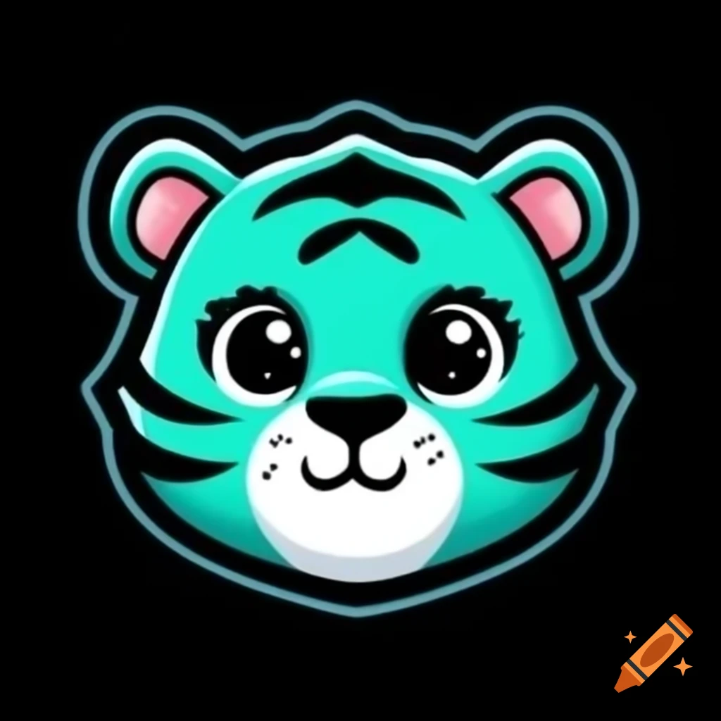 Graphic logo of a cute baby teal tiger cub on Craiyon