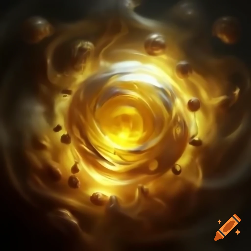 Magical yellow orb with swirling souls on chaotic light yellow ...