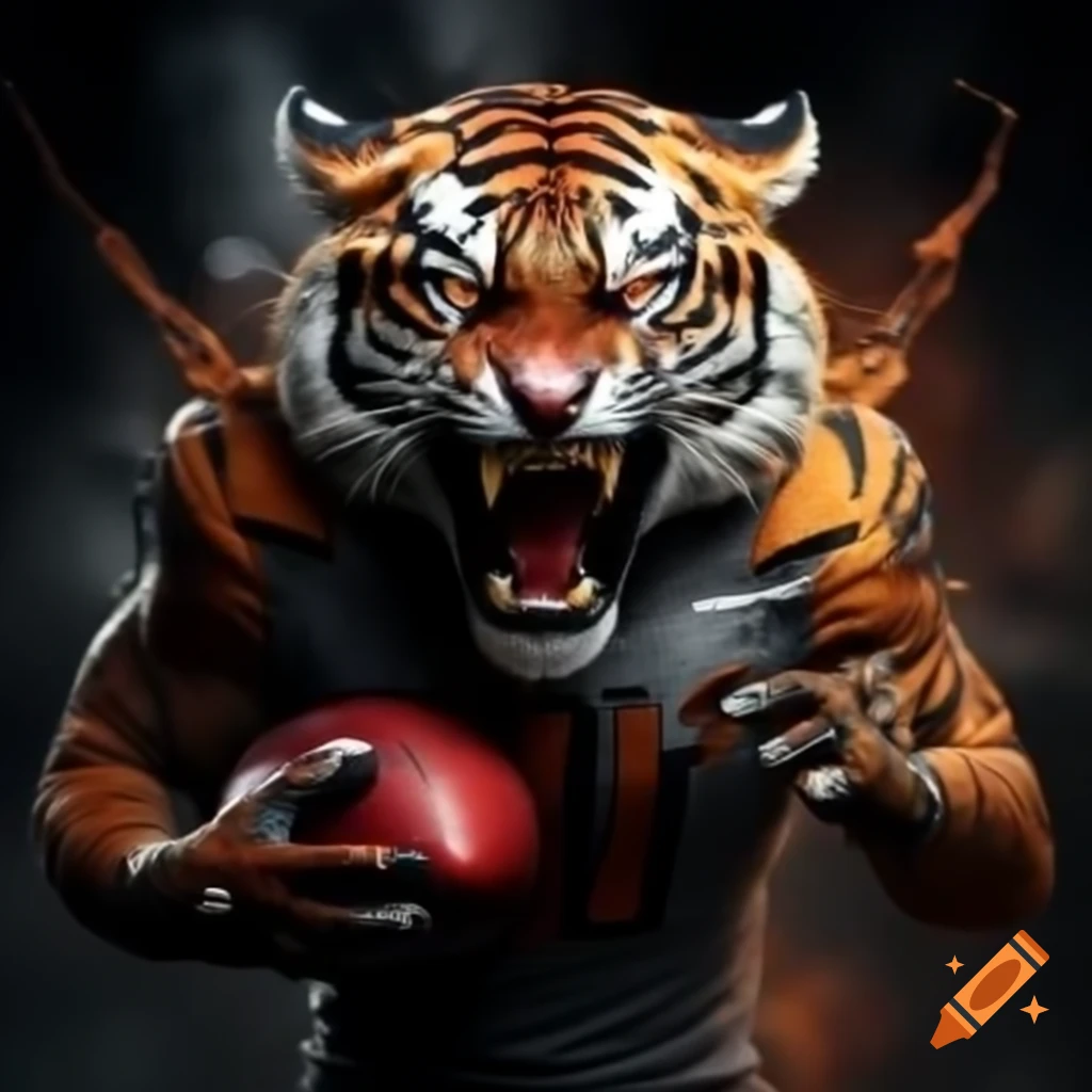 Dynamic logo of bengal tiger holding football inspired by nfl on Craiyon