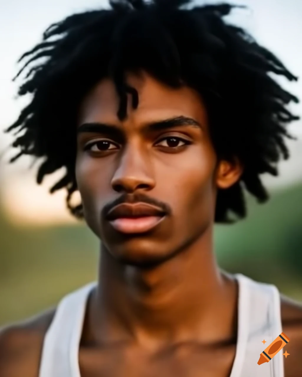 Confident tall man with broad build, black curly hair, and warm brown ...