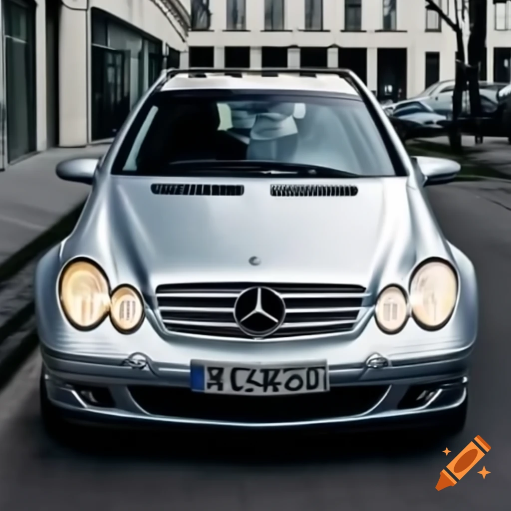 High-resolution photo of a silver 2004 Mercedes SL R230 on Craiyon