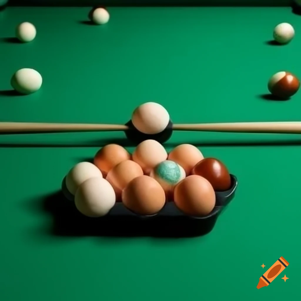 Billiard table with rack of eggs used creatively on Craiyon