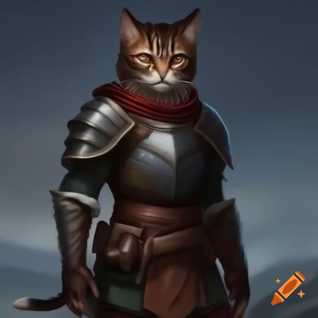 Feline warrior in plate armor ready for adventure on Craiyon