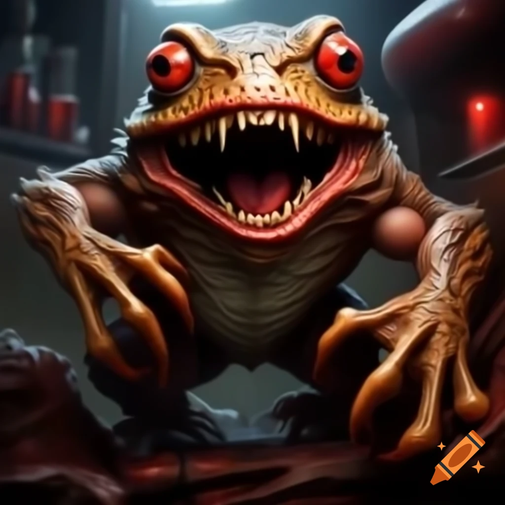 Realistic art of cute red frog monster with huge eyes and claws in ...