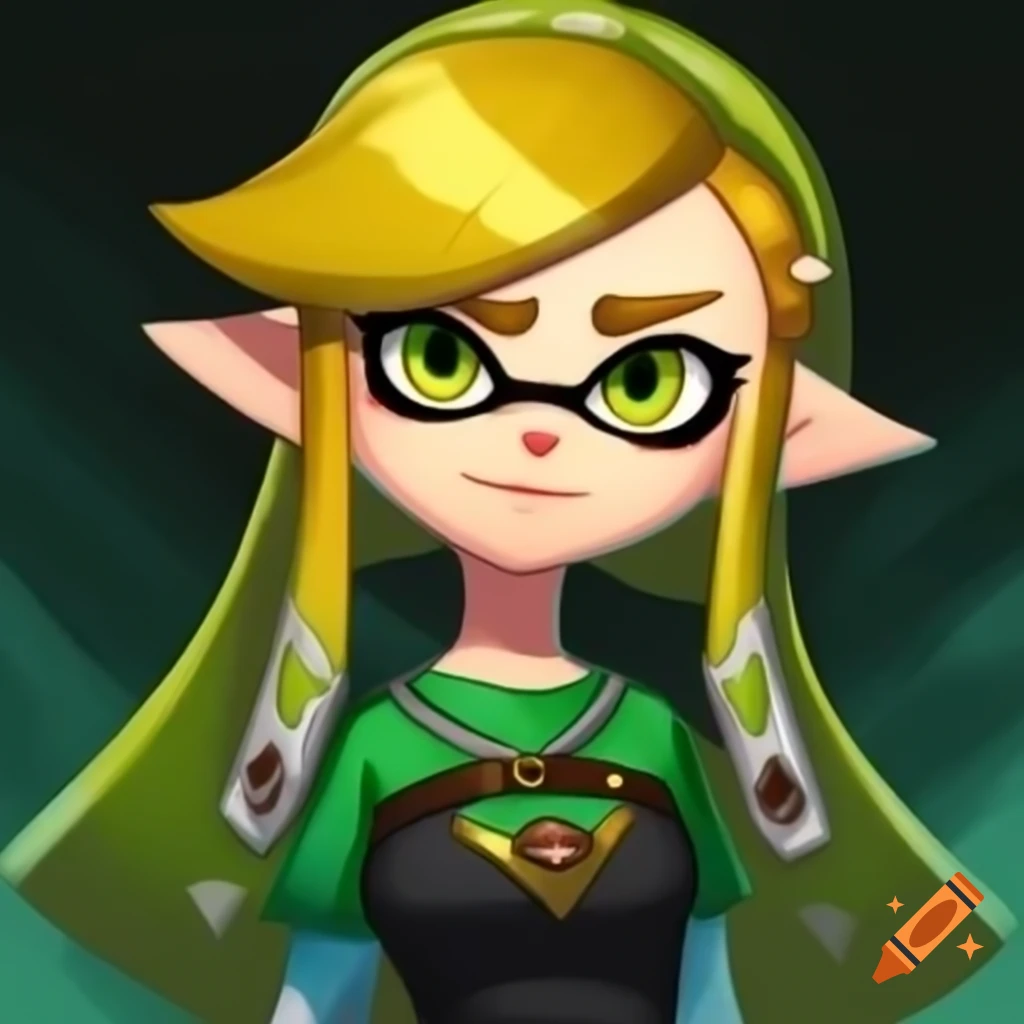 Female Link styled as Splatoon Inkling character on Craiyon