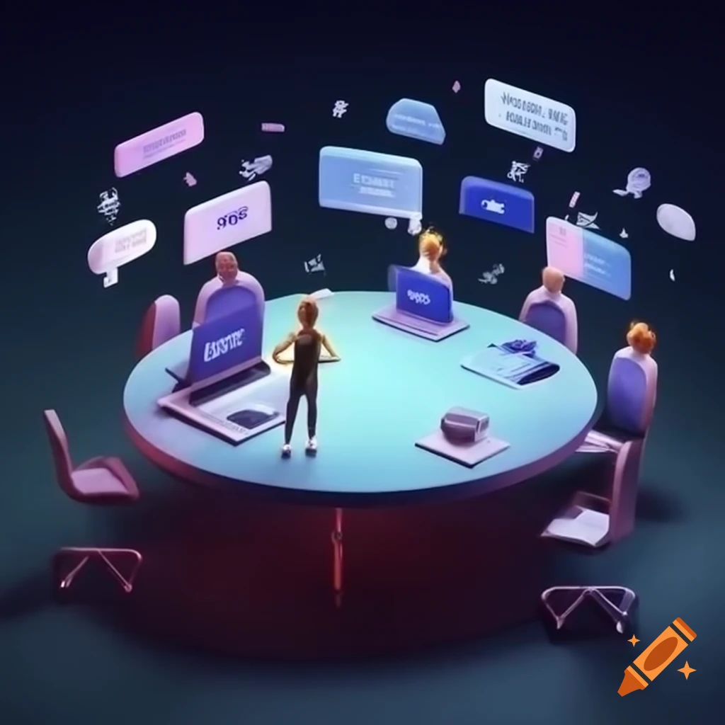 Excited virtual round table discussion on ai via zoom on Craiyon