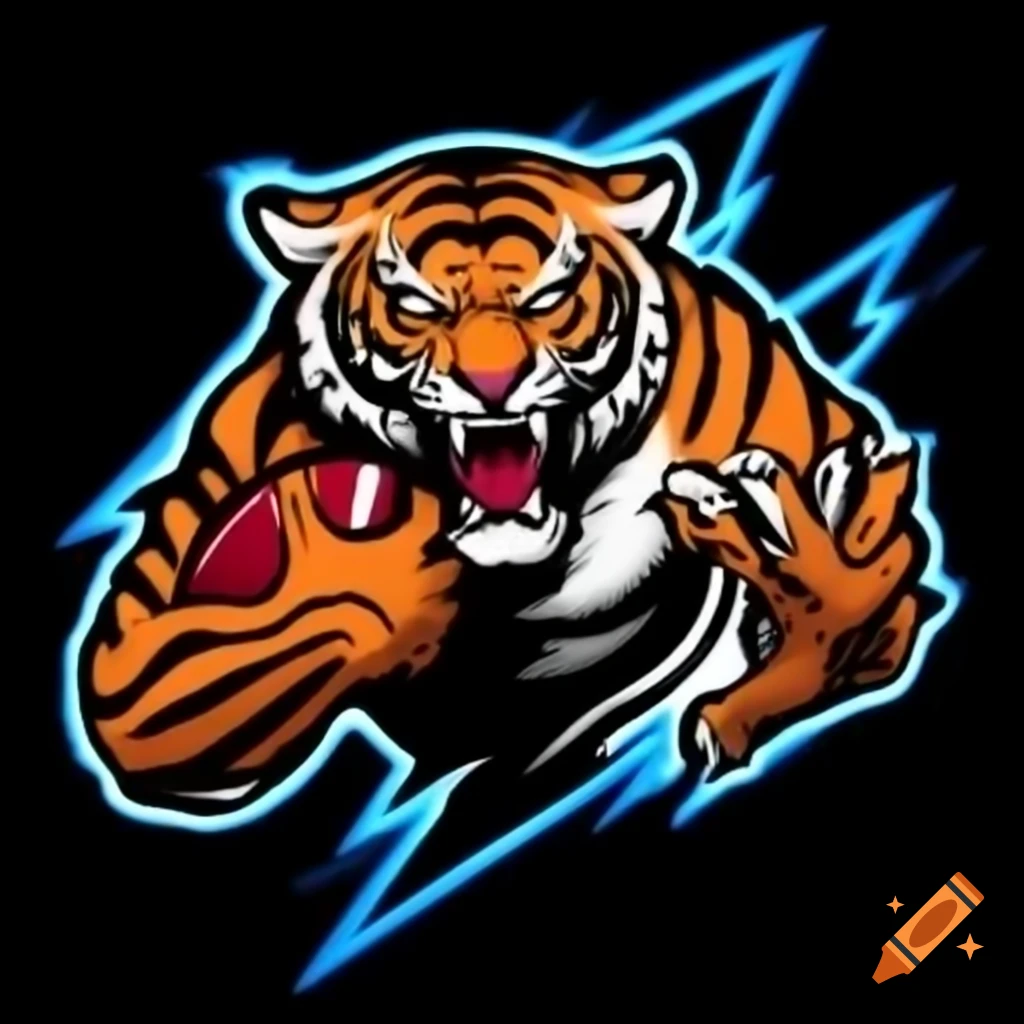Dynamic logo of bengal tiger holding football inspired by nfl design on ...