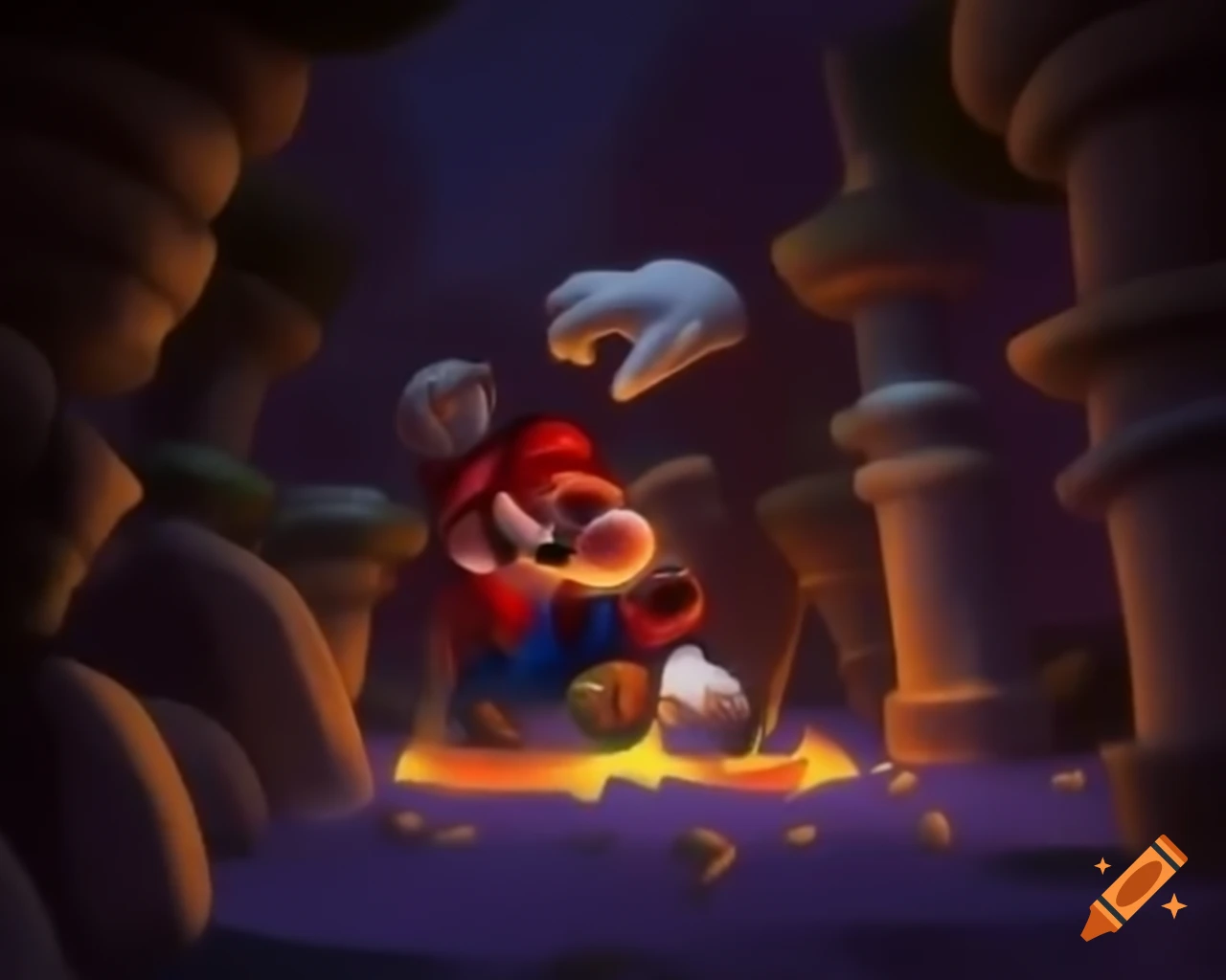 Super Mario character experiencing rom-corruption in real life on Craiyon