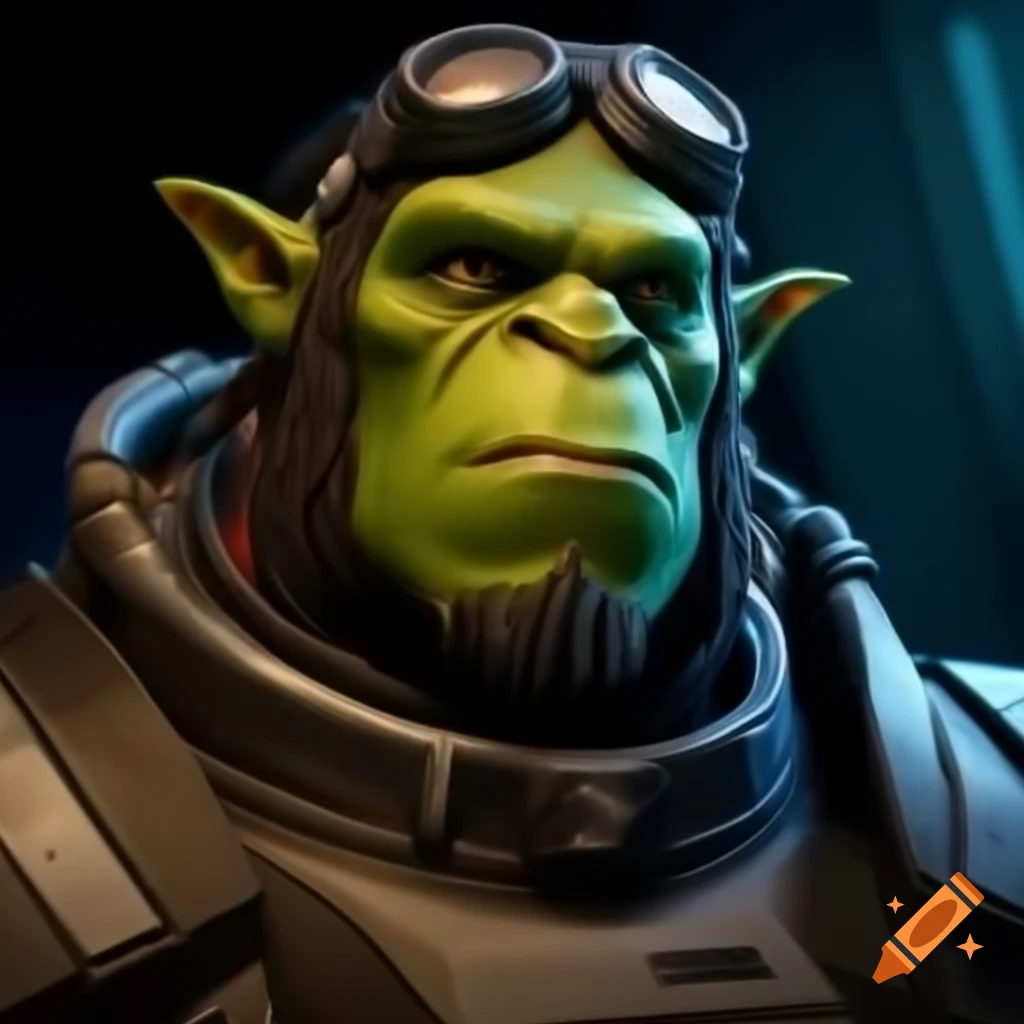 Futuristic half-orc in space pilot outfit on Craiyon