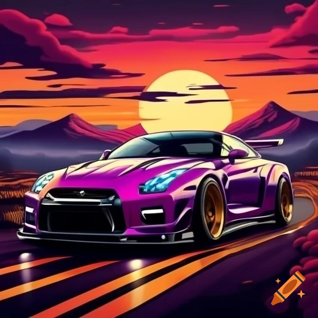Nissan GTR Nismo highlighted by sunset with Japanese mountains in ...