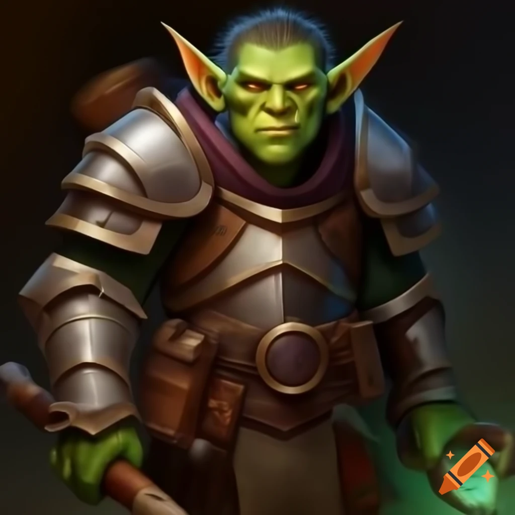 Goblin in paladin armor holding holy symbol on Craiyon