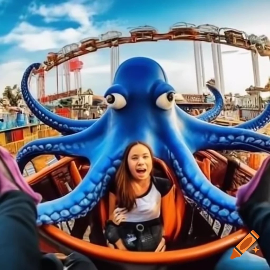 Person scared on octopus ride at funfair, close to falling off seat on ...