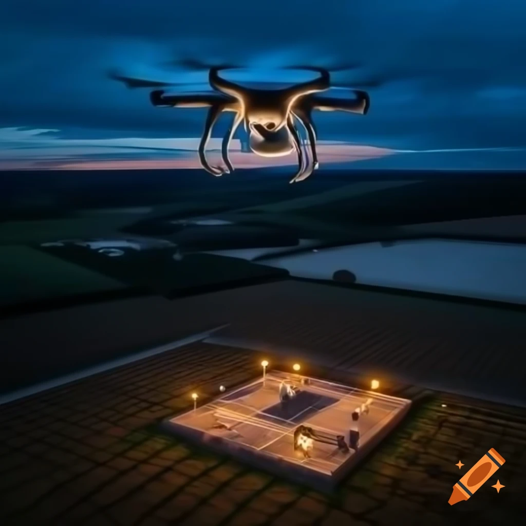 Multicopter drone in action during nighttime operations on Craiyon